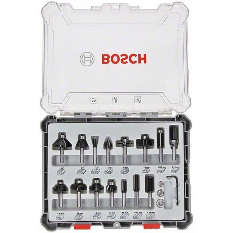 BOSCH Sada tvarových fréz 8 mm s vřetenem, 15 ks 2607017472