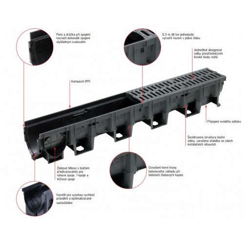 ACO XtraDrain X 100 C Odvodňovací žlab bez spádu dna, 1000 mm 11000