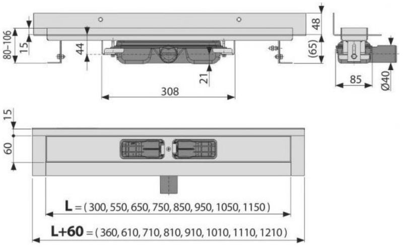 ALCA PLAST Wall Low Podlahový žlab s okrajem pro plný rošt s límcem ke ...