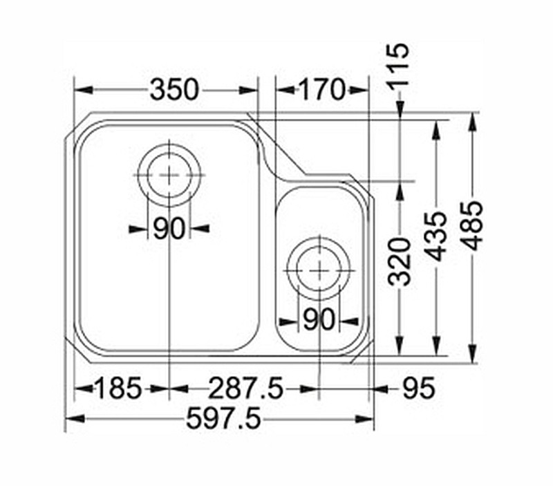 Franke Ariane ARX 160/2, 598x485 mm, nerezový dřez pravý, miska + sifon ...
